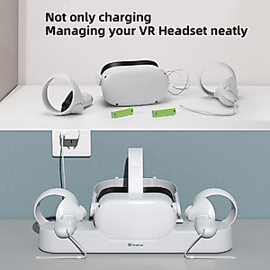 Smatree Charging Dock for Oculus Quest 2/Meta Quest 2, VR Controller and Headset Charge Simultaneously, [Updated Support Elite Strap with Battery] (with 2 Rechargeable Batteries)