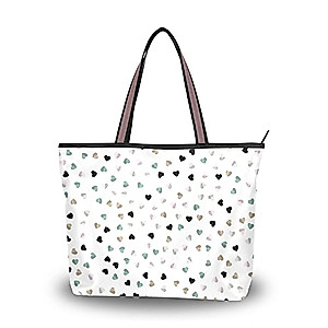 Hearts Icon Tote Bag Aesthetic, Large Capacity Zipper Women Grocery Bags Purse for Daily Life 2 Sizes