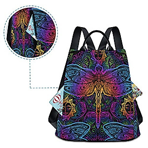 ALAZA Rainbow Colorful Dragonfly Ethnic Women Backpack Anti Theft Back Pack Shoulder Fashion Bag Purse