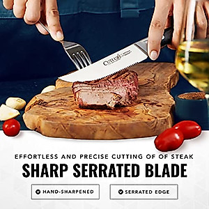 Cutluxe Steak Knives - Serrated Steak Knife Set of 4 – Forged High Carbon German Steel – Full Tang – Ergonomic Handle Design – Artisan Series