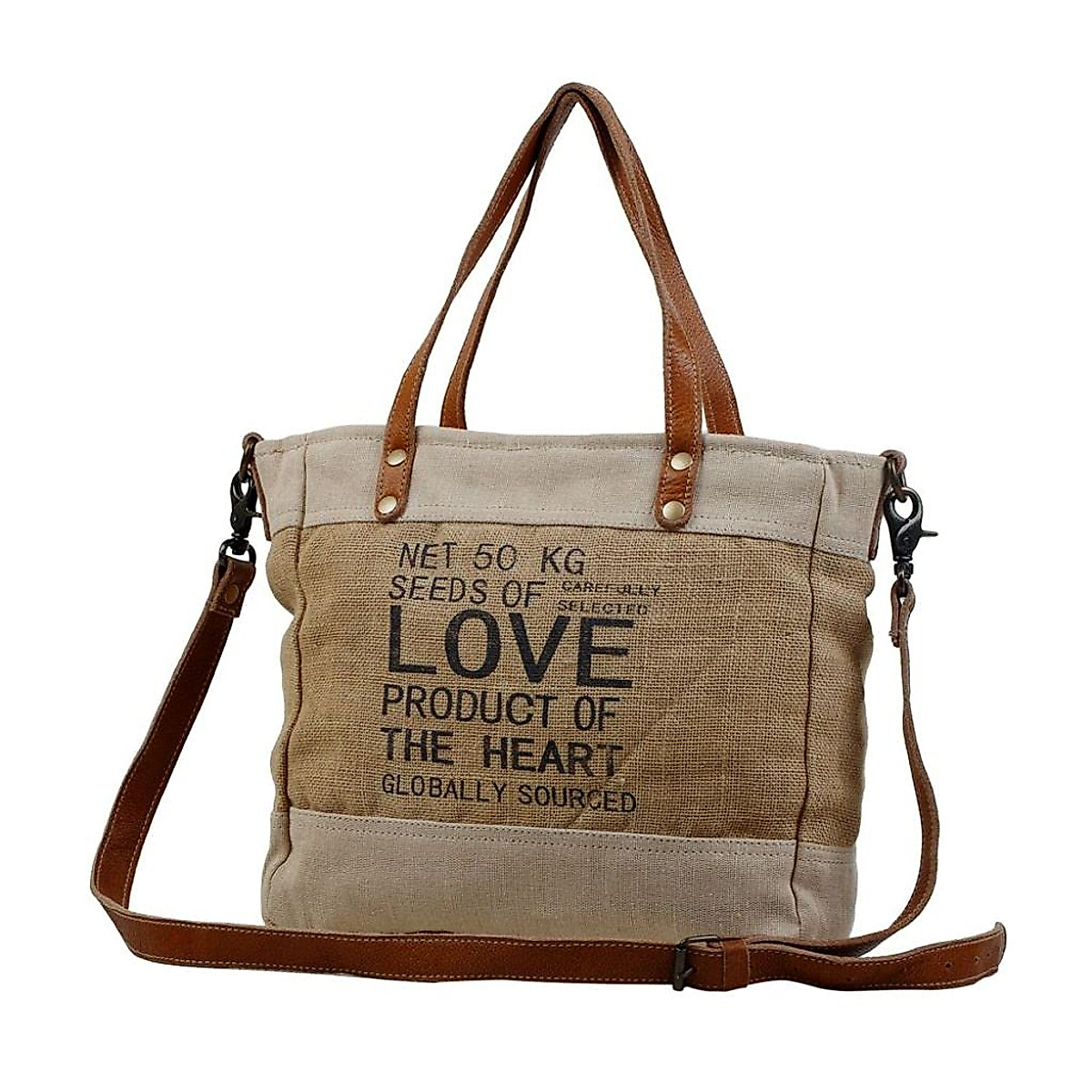 Myra Bag Sustainable Organic Fabric Market Bag Upcycled Cotton & Leather S-2887