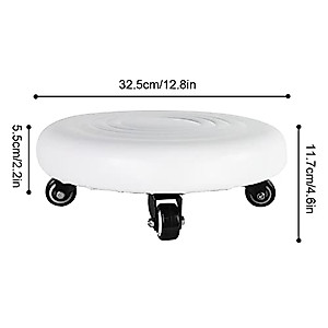 WKWKER Modern Roller Seat 360° Rotating PU Leather Rolling Stool Floor Stools with Universal Caster Ottoman Step Stools Fitness Sport H：4.6" Swivel Wheels for Home Garage Shop (White)