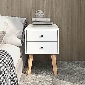 TaoHFE White Nightstand Set of 2 Bedroom Nightstand Modern Dresser and Nightstand Set 2 White Nightstand with Drawers Night Stand for Bed Room with Rubber Wood Leg