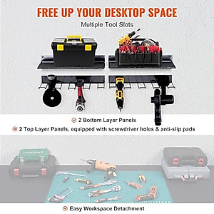 VEVOR Power Tool Organizer, 4 Slot, 2 Layers, 2 Pack Cordless Drill Holder Wall Mount, Battery Charging Station Storage Rack, Multi-Function Garage Organization, Heavy Duty Metal Shelf for Screwdriver