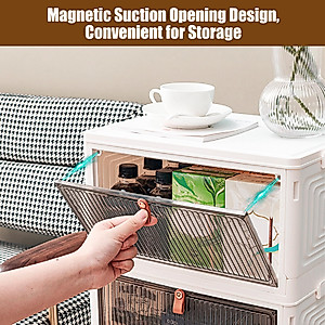 Arkyomi 3 Pack Foldable Storage Bins with Lids Large Organizers Boxes Clear Storage Containers Collapsible Stackable Closet Organizers and Storage with Door For Home