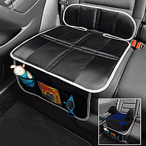 Car Seat Protector, Thick Padding Protection for Child & Baby Cars Seats, Dog Mat, Non Slip and Waterproof Protects Automotive Vehicle Upholstery with Extra Storage Pocket (Black)