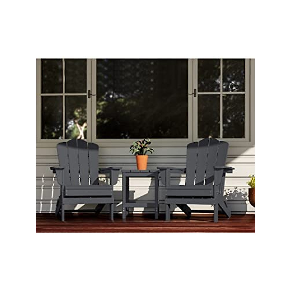 KINGYES Folding Adirondack Chair, HDPE All-Weather Folding Adirondack Chair, Grey