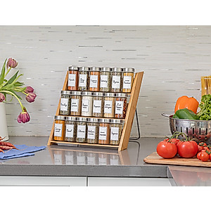 Orii 18 Jar Bamboo Compact Spice Organizer for Countertop and Kitchen Drawer, Filled with Spices, 5 Year Spice Refill Program