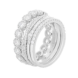 TwoBirch 18k White Gold Micro-plated 4 Piece Ring Set with Cubic Zirconia Stacking Ring Set (925 Silver, Sizes 7)