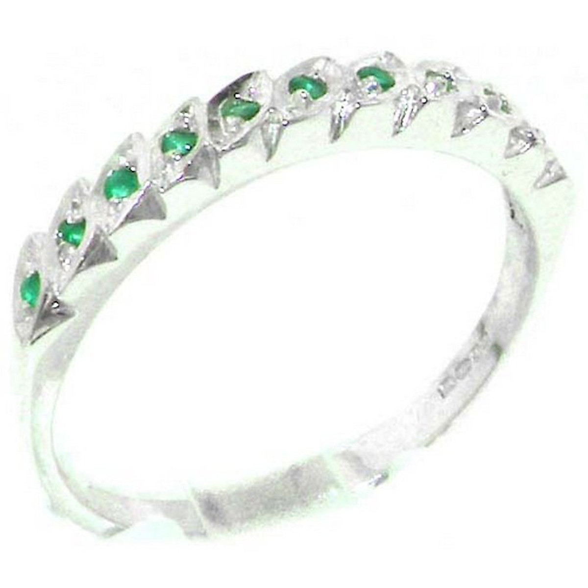 925 Sterling Silver Real Genuine Emerald Womens Eternity Ring - Size 4