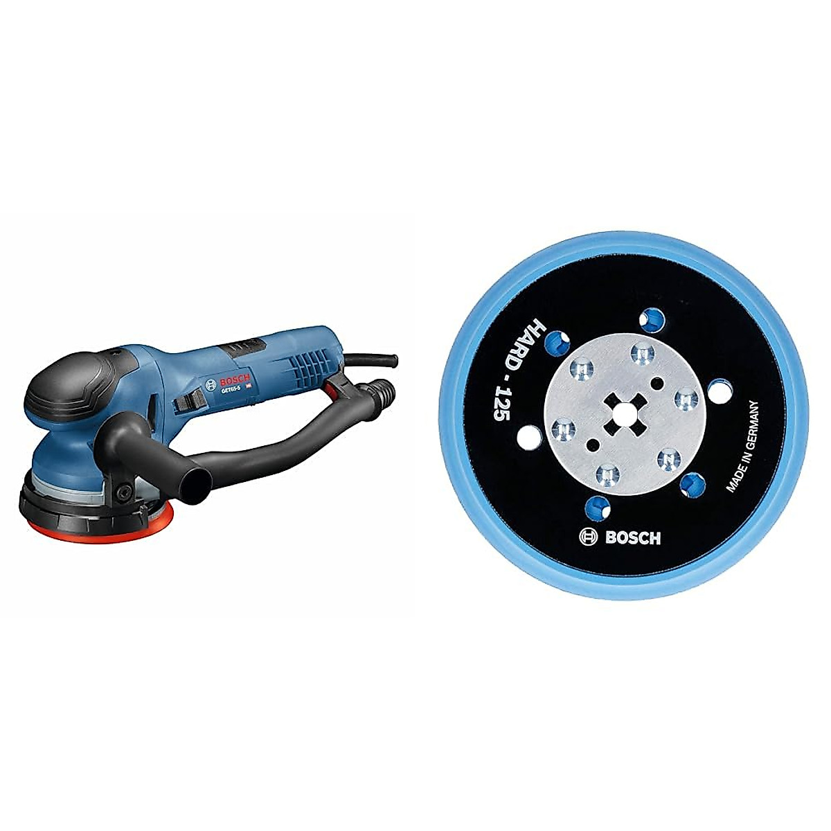 BOSCH GET65-5N 5 In. Dual-Mode Random Orbit Sander&BOSCH RSM5046 5 In. Hard Hook-and-Loop Multi-Hole Sanding Pad