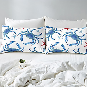 Feelyou Beach Crab Bedding Duvet Cover Set Boys Girls Starfish Bedding Set Kids Teens Ocean Marine Themed Comforter Cover Sea Creatures Bedspread Cover Room Decor Bedclothes Twin Size
