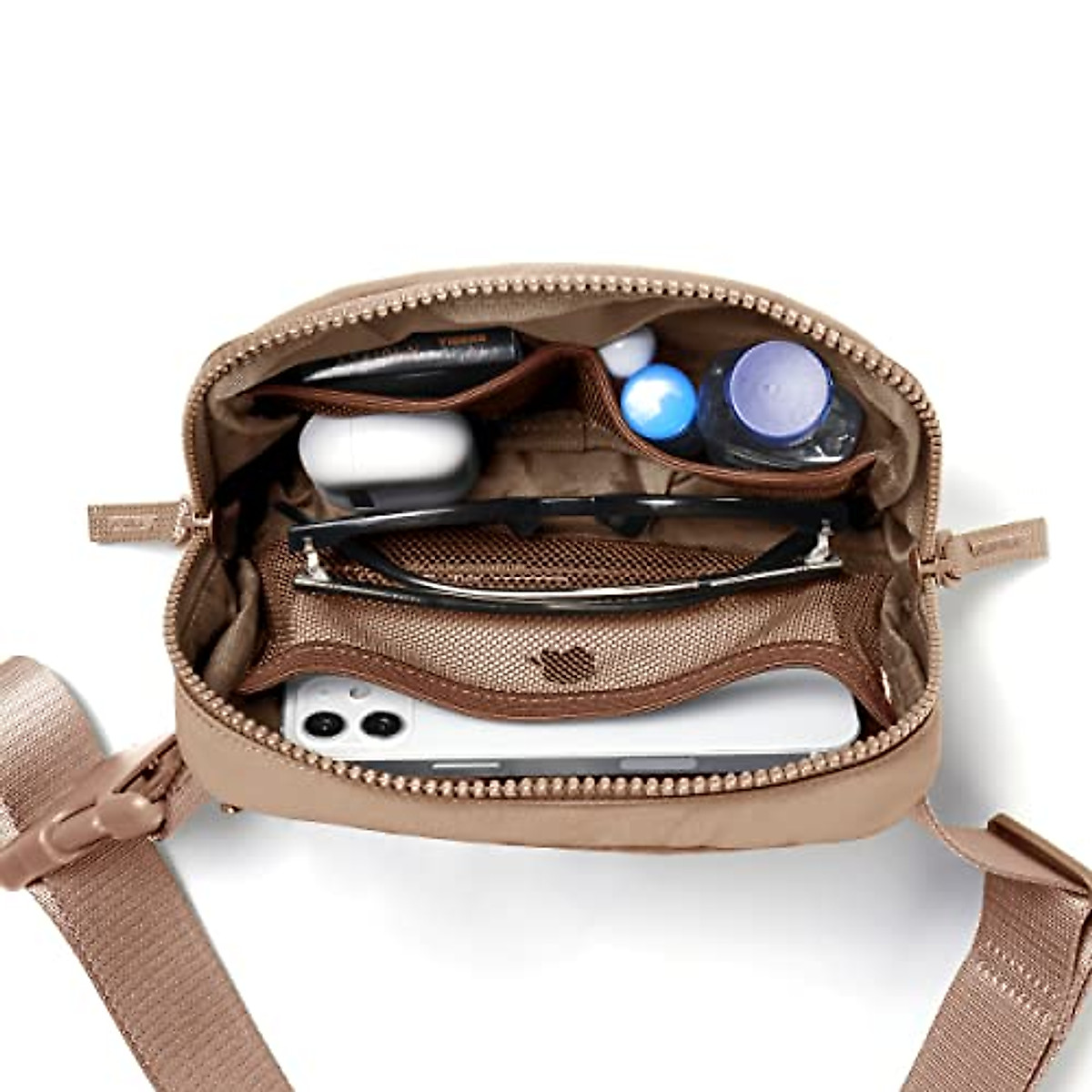 AslabCrew 2-Way Zipper Unisex Belt Bag with Adjustable Strap Fanny Packs Mini Waist Pouch for Outdoor Hiking Running Travel, Rose Brown