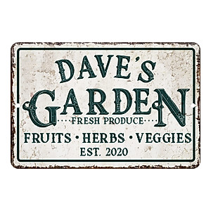 Personalized Vintage Distressed Look Fruit, Herbs and Veggie Garden Metal Room Sign (8x12 Inches)