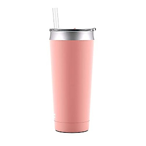 Ello Beacon Vacuum Insulated Stainless Steel Tumbler with Slider Lid and Optional Straw, 24 oz, Coral