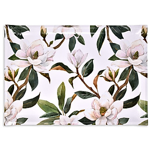 Gift Boutique 10 Disposable White Floral Serving Trays Large 10.75" X 15.75" Heavy Duty Rectangle Paper Cardboard Magnolia Tray for Dessert Platter Cupcake Display Birthday Party Tableware Supplies