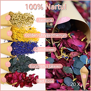 2 QT Dried Roses & Eucalyptus Leaves Mix Petals, 20+ Cups of Natural Biodegradable Confetti, Containing Chrysanthemums Jasmine Cornflowers Flower Girl Baskets, Wedding Parties,Flower Girls