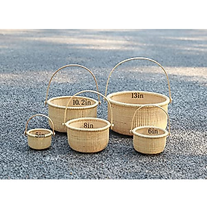 Teng Jin Open Round Nantucket Lightship Baskets with Handles Handwoven Storage Serving Baskets for Easter, Picnics, Gifts, Home Decor and More several sizes ranging from 5” 13”