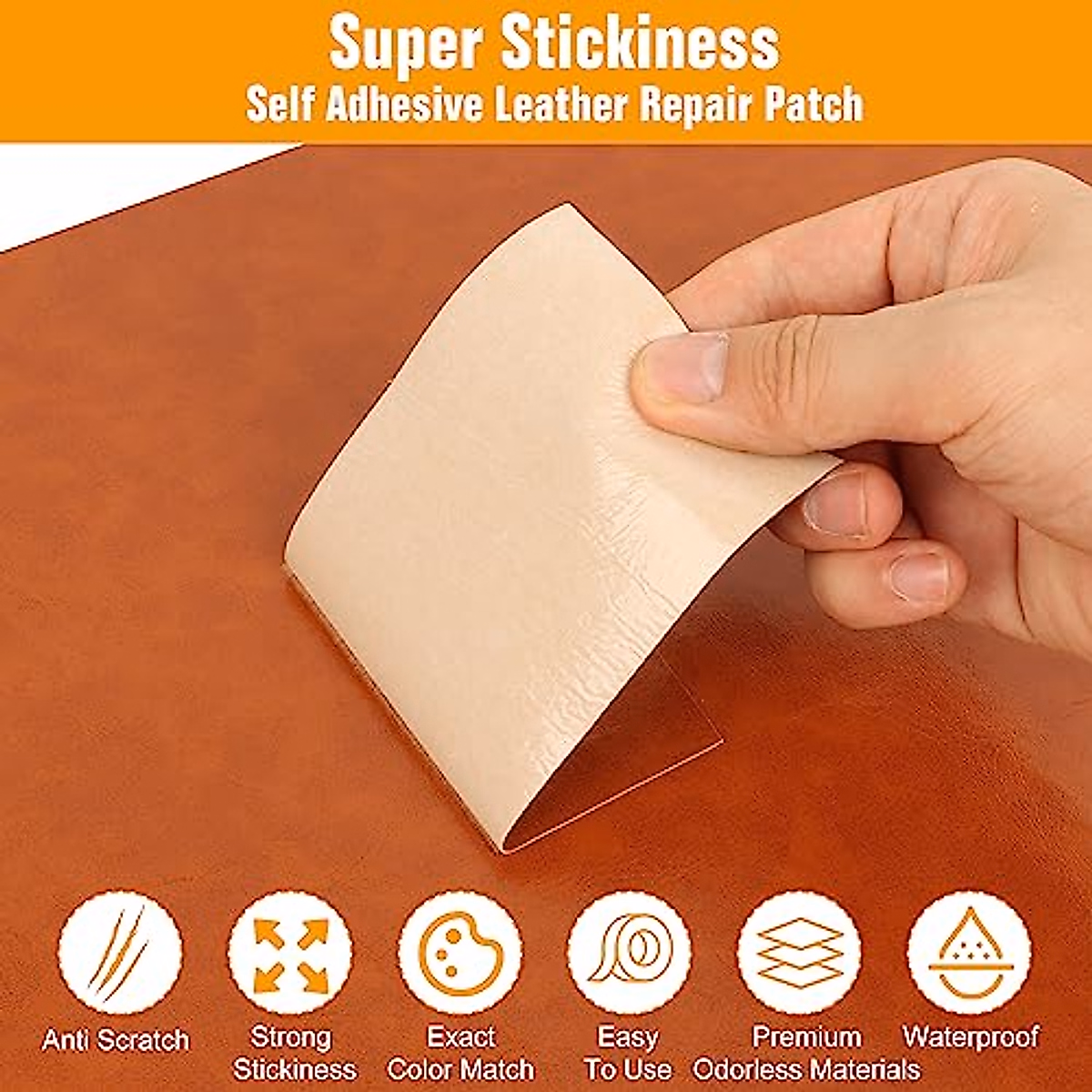 ILOFRI 17x60 Inch Smooth Leather Repair Patch Tape for Car Seat, Self Adhesive Leather and Vinyl Repair Patch Kit for Furniture, Couches, Upholstery, Interior, Boat Seat, Sofa - Brown