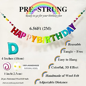 Meygajoe Pre-Strung Happy Birthday Banner - Felt Ball Garland - HAPPY BIRTHDAY Garland, Rainbow Birthday Decorations, Personalized Happy Birthday Sign for Birthday Decor, Party Decor, Photo Prop