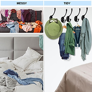 Kruodop 4Pcs Coat Hooks Wall Hooks for Hanging Heavy Duty, Wall Mounted Black Towel Hooks, Metal Single Coat Hanger with Screws Cup Retro for Coats, Handbags, Towels