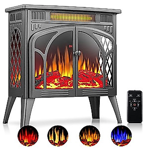 Rintuf Electric Fireplace Heater, 1500W Electric Fireplace Stove with 3D Flame Effect, 5100BTU Infrared Fireplace, Remote Control, Timer, Low Noise, Ideal for Indoor Home Use