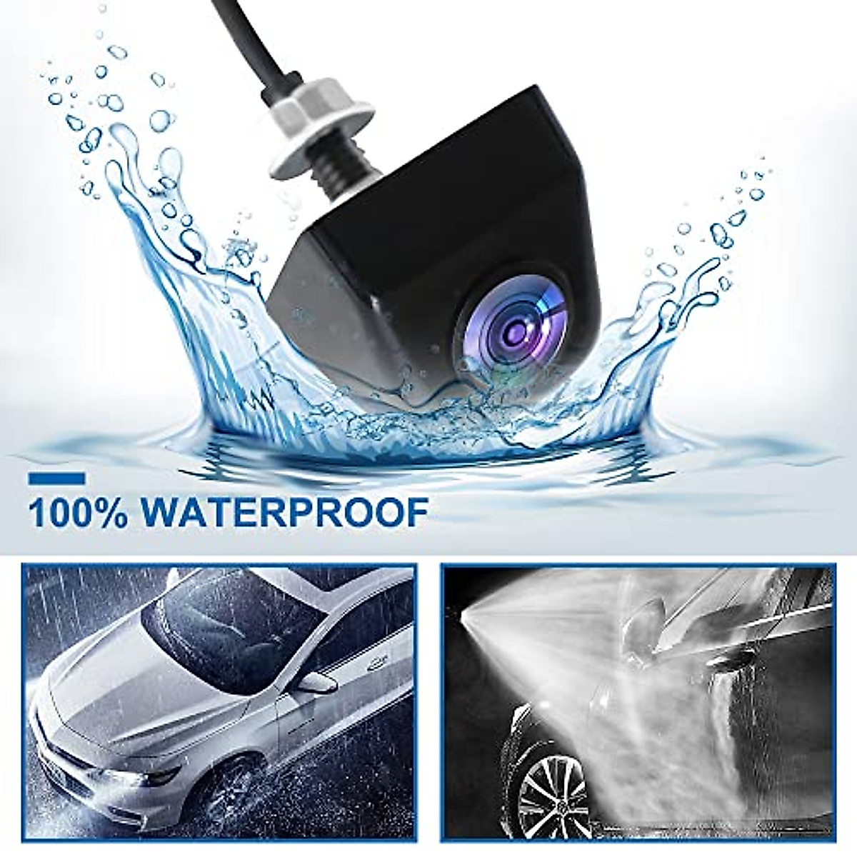 Front Backup Camera HD 720P Waterproof IP68 Super Night Vision Metal Shell 170 Degrees Wide View Angle Side Rear View Reverse Camera for Cars Pickup Trucks SUVs RVs Vans 12V (Black)