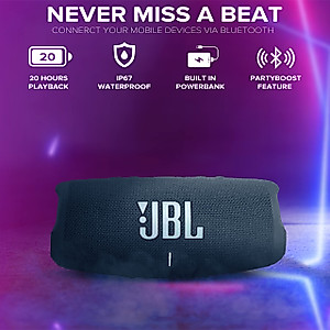JBL Charge 5 - Portable Bluetooth Speaker with Megen Hardshell Travel Case with IP67 Waterproof and USB Charge Out (Blue)