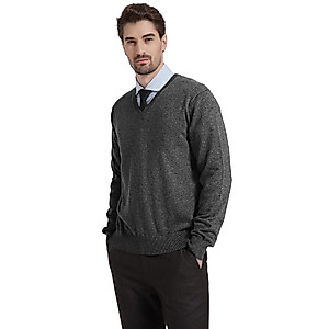 Kallspin Men's Wool Blend V-Neck Sweater Relax Fit Knit Pullover (Charcoal, X-Large)