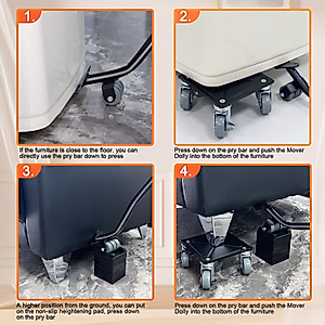 Furniture Lift Mover Tool Set - Furniture Dolly with 5 Heavy-Duty 360-Degree Swivel Universal Wheels and 2 Brakes - Ideal for Moving Carts, Appliances, Equipment, Piano - Max Up for:1000LB (L)