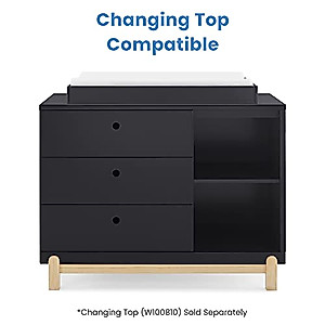 Delta Children Poppy 3 Drawer Dresser with Cubbies, Midnight Grey/Natural