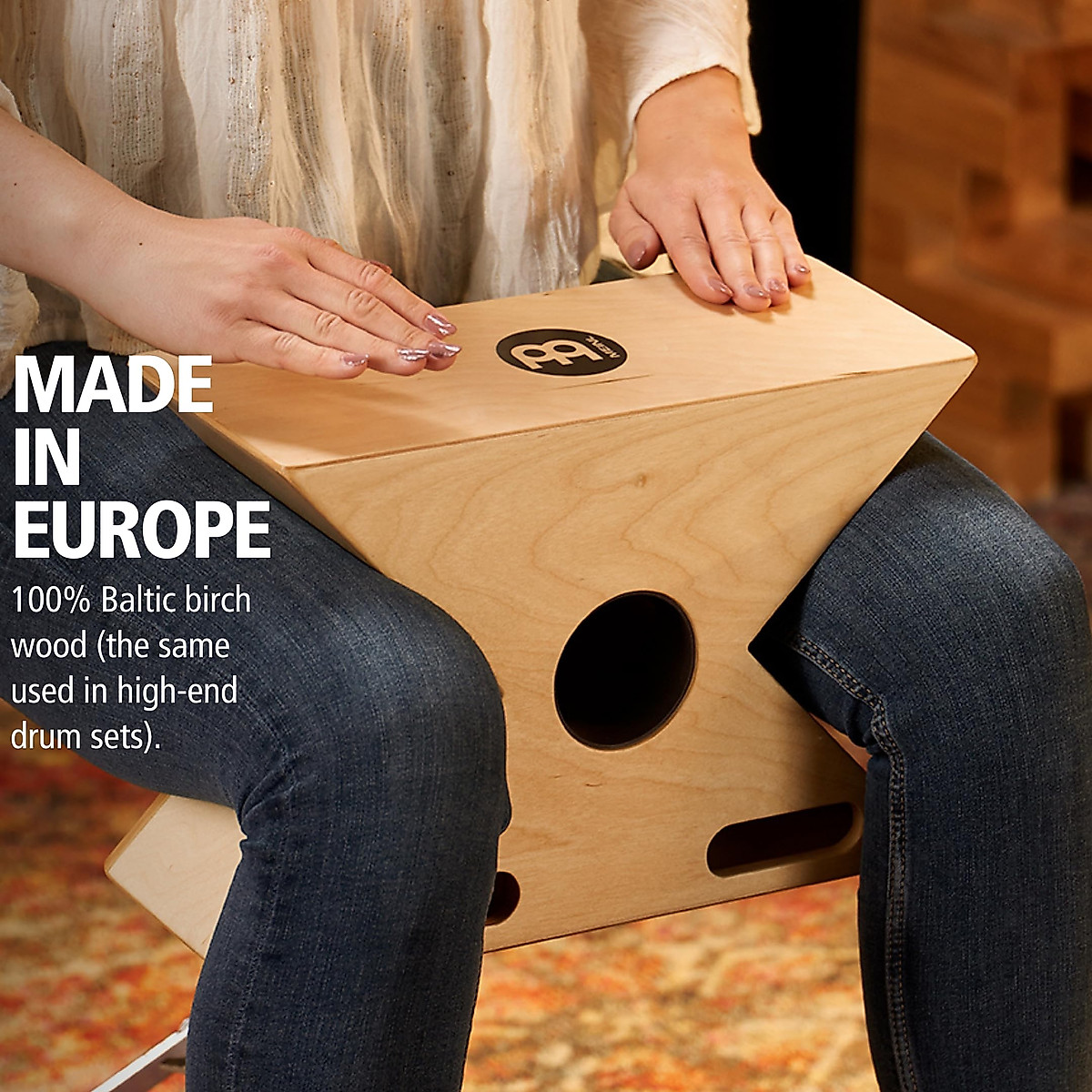 Meinl Hybrid Slaptop Cajon Box Drum with Snare and Bongo, Forward Sound Ports - MADE IN EUROPE - Baltic Birch Wood, 2-YEAR WARRANTY (HTOPCAJ3NT)