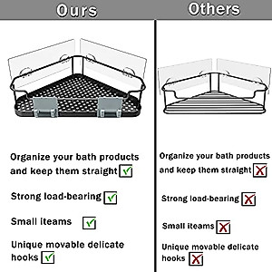 Orimade Corner Shower Caddy Organizer Basket with Hooks Adhesive No Drilling Wall Mount Bathroom Shelf Shampoo Holder Storage Rack Rustproof, 2 Pack-Black, Only for 90-Degree Corner