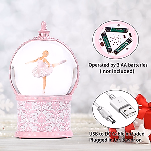 Musical Ballerina Christmas Snow Globes, 7.1 Inch Lighted Snow Globe with Swirling Glitter, Battery Operated & USB Powered Music Box Valentines Day Gifts for Girls, Women