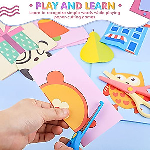 UCEC Toddler Scissors Kids Paper Cut 100 Sheets, 2PCS Plastic Safety Scissors + 2PCS Stainless Steel Preschool Training Scissors, DIY Art Craft Origami Paper Child Scissors for Kids Preschool Child