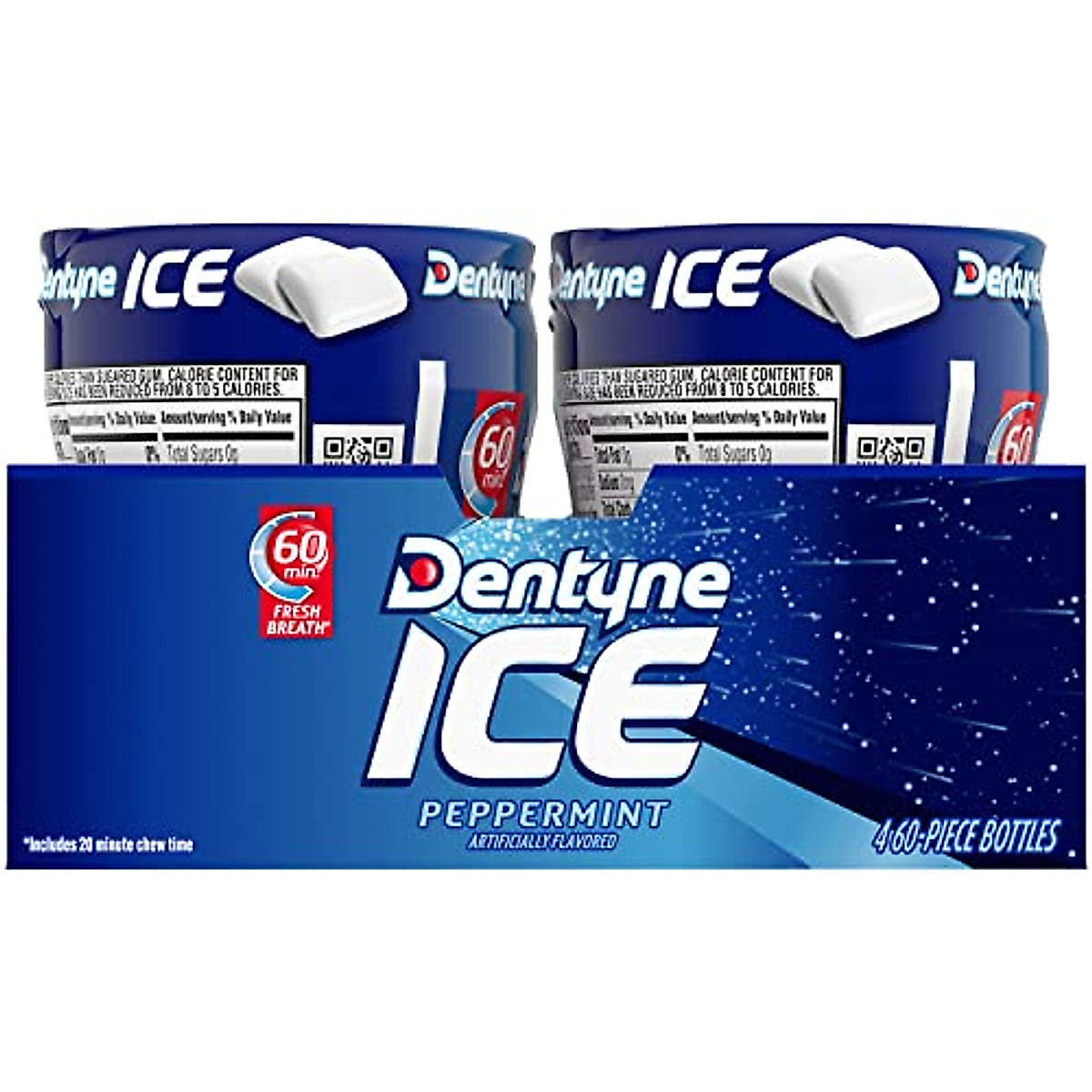 Dentyne Ice Peppermint Sugar Free Gum, 4 Bottles of 60 Pieces (240 Total Pieces)