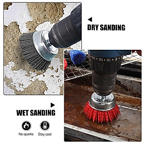 POLIWELL Nylon Filament Brush 9 Pack, Abrasive Wire Brush Wheel & Cup Brush Set, Drill Bit Sanding Brush with 1/4” Hex Shank for Steel Rust Removing, Grill Cleaning, Flaking Paint Refinishing