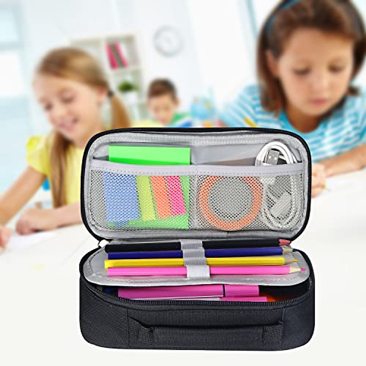 Big Pencil Case, Protable Pencil Case Organizer, Pencil Pouch, Black Pencil Cases for Adults Boys Kids Teen Students, Large Pencil Pen Case for Office School