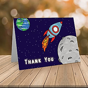 Rocket & Space Thank You Cards (24 Foldover Cards and Envelopes) Kids Thank You Cards