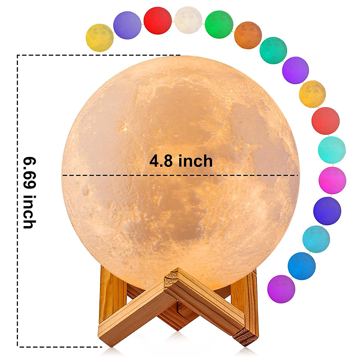 Moon Lamp, LOGROTATE 16 Colors LED Night Light 3D Printing Moon Light with Stand & Remote/Touch Control and USB Rechargeable, Moon Light Lamps for kids friends Lover Birthday Gifts (Diameter 4.8 INCH)
