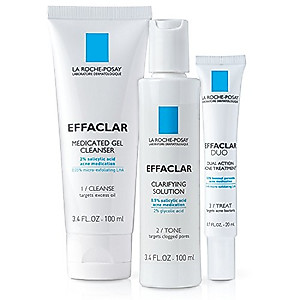 La Roche-Posay Effaclar Dermatological 3 Step Acne Treatment System, Salicylic Acid Acne Cleanser, Pore Refining Toner, and Benzoyl Peroxide Acne Spot Treatment for Sensitive Skin, 2-Month Supply