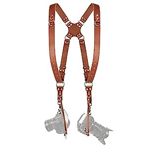 Camera Strap Accessories for Two-Cameras – Dual Shoulder Leather Harness – Multi Camera Gear for DSLR/SLR Strap by Coiro
