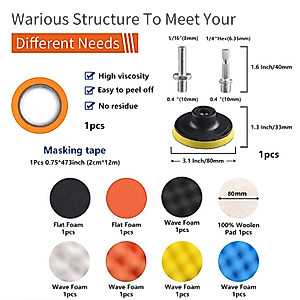 98Pack 3 Inch Car Buffer Polisher Kit with 5/16" & 1/4" Shanks for Sanding, Polishing, Waxing, Sealing Glaze,Sanding Pads Includes P1000-3000 for Drill Attachment