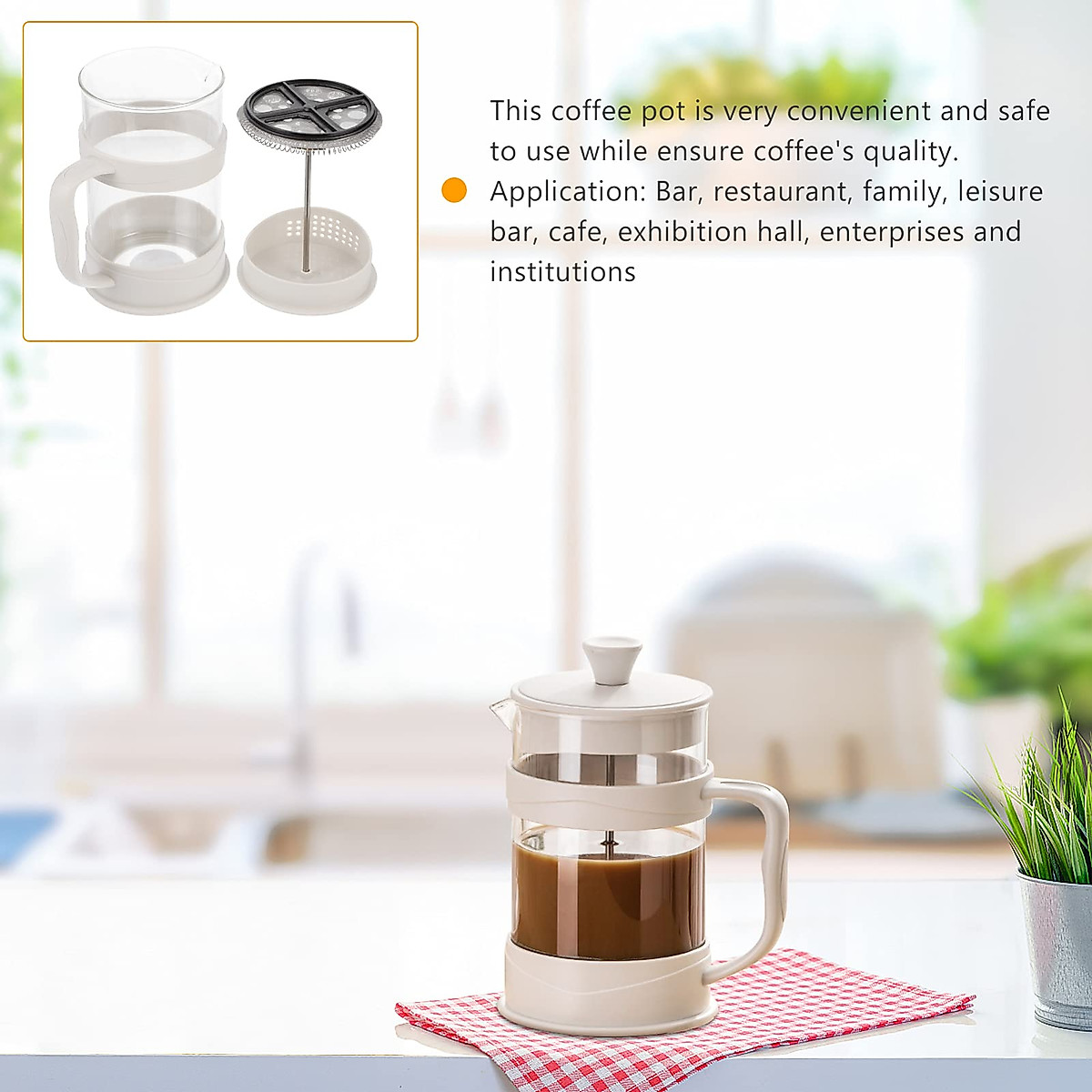 DOITOOL Coffee Pot Coffee Machine Maker Pitchers Press Tea Filter Glass Beverage Glass Coffee Tea Maker Espresso Cold Water Large Glass Pitcher Kettle Travel Concentrate White Plastic