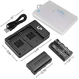 LP NP-F550 Battery Charger Pack, 2-Pack 2900mAh Battery & Dual Slot Charger, Compatible with Sony NP F970, F960, F770, F750, F570, F550, F530, F330, CCD-SC55, TR910, TR917, CN160, CN-216 LED & More