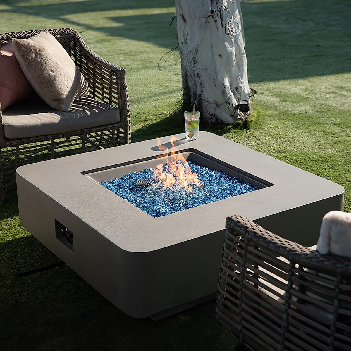Lucerne Concrete Fire Pit 42".1 x 42 Outdoor Patio Firepit Includes Fire Glass Modern Fire Pits & Outdoor Fireplaces for Garden, Deck, Indoor & Outdoor Heating