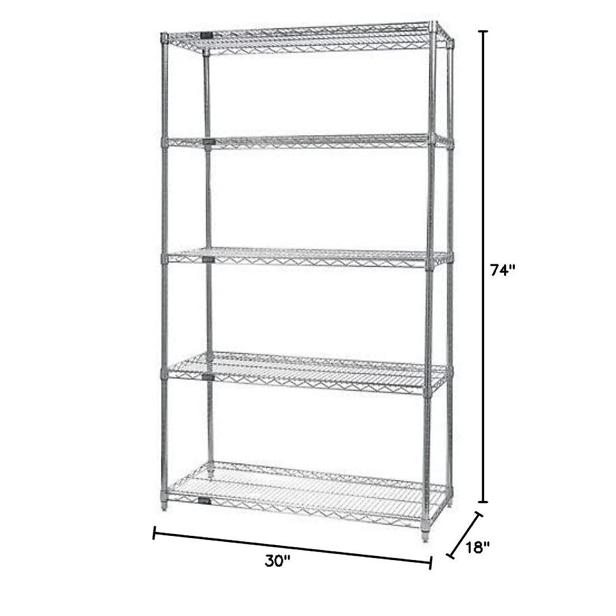 Quantum Storage Systems WR74-1830C-5 Wire Shelving Starter Kit, 30" W x 18" D x 74" H, 600 lbs Capacity, Carbon Steel, Chrome, NSF
