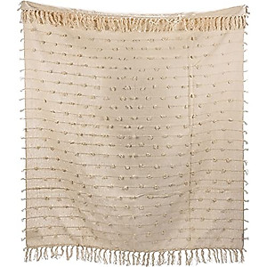 Primitives by Kathy Decorative Cotton Throw Blanket - Cream Poms & Fringe Trim 50x60