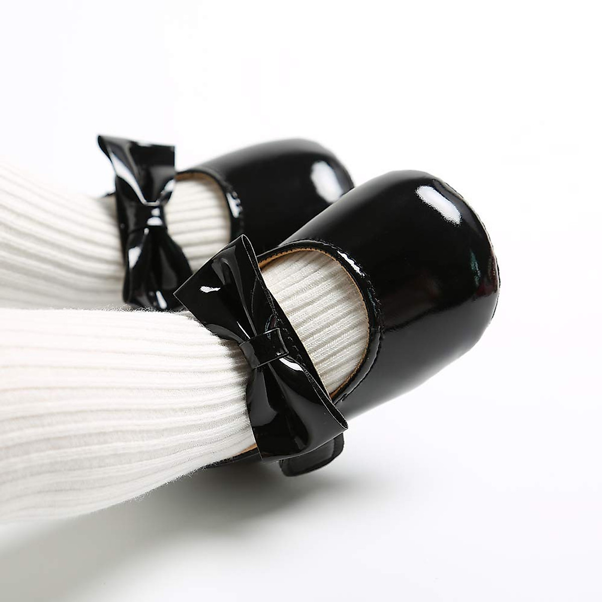 myppgg Baby Girls Mary Jane Flats Infant Bowknot Princess Dress Crib Shoes Non-Slip for Toddler First Walkers Black, 12-18 Months Toddler