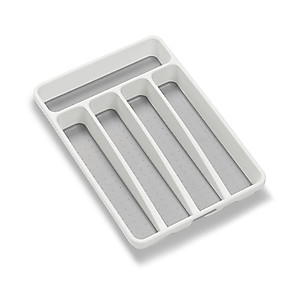 Madesmart Mini 5-Compartment Premium Antimicrobial Plastic Silverware Tray for Drawers, Cutlery and Utensil Tray Kitchen Drawer Organizer, White